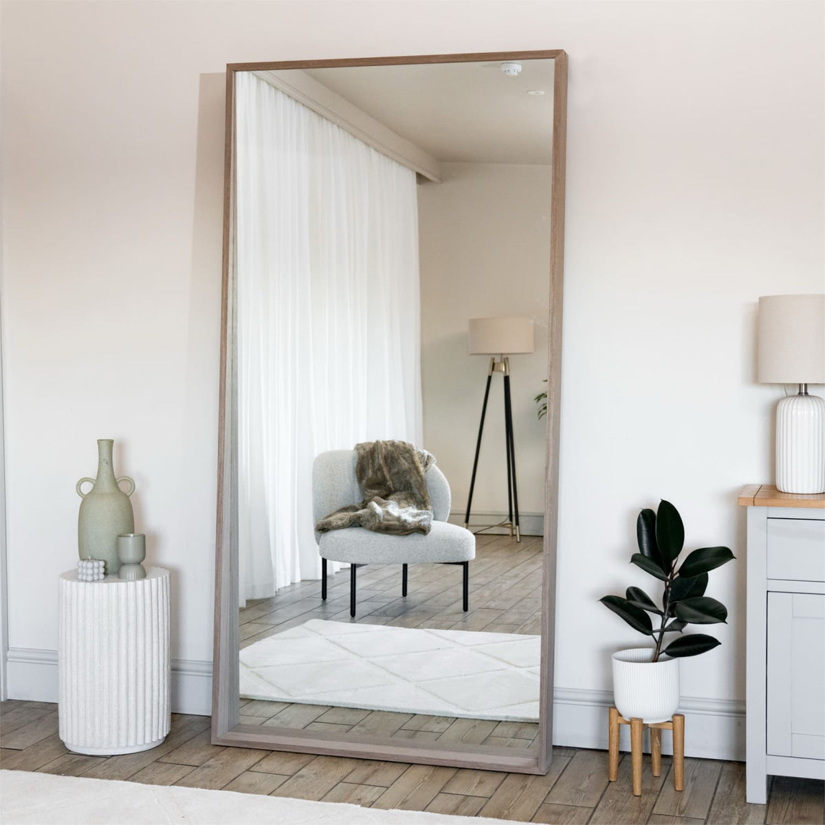 Hanaka Grey Oak Leaner Mirror 200x100cm Full Length