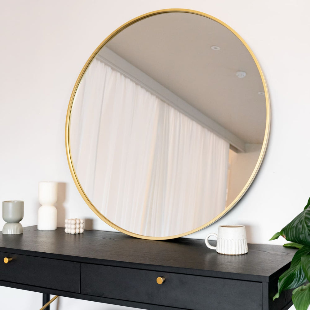 Extra Large Round Black Metal Circle Mirror 120cm