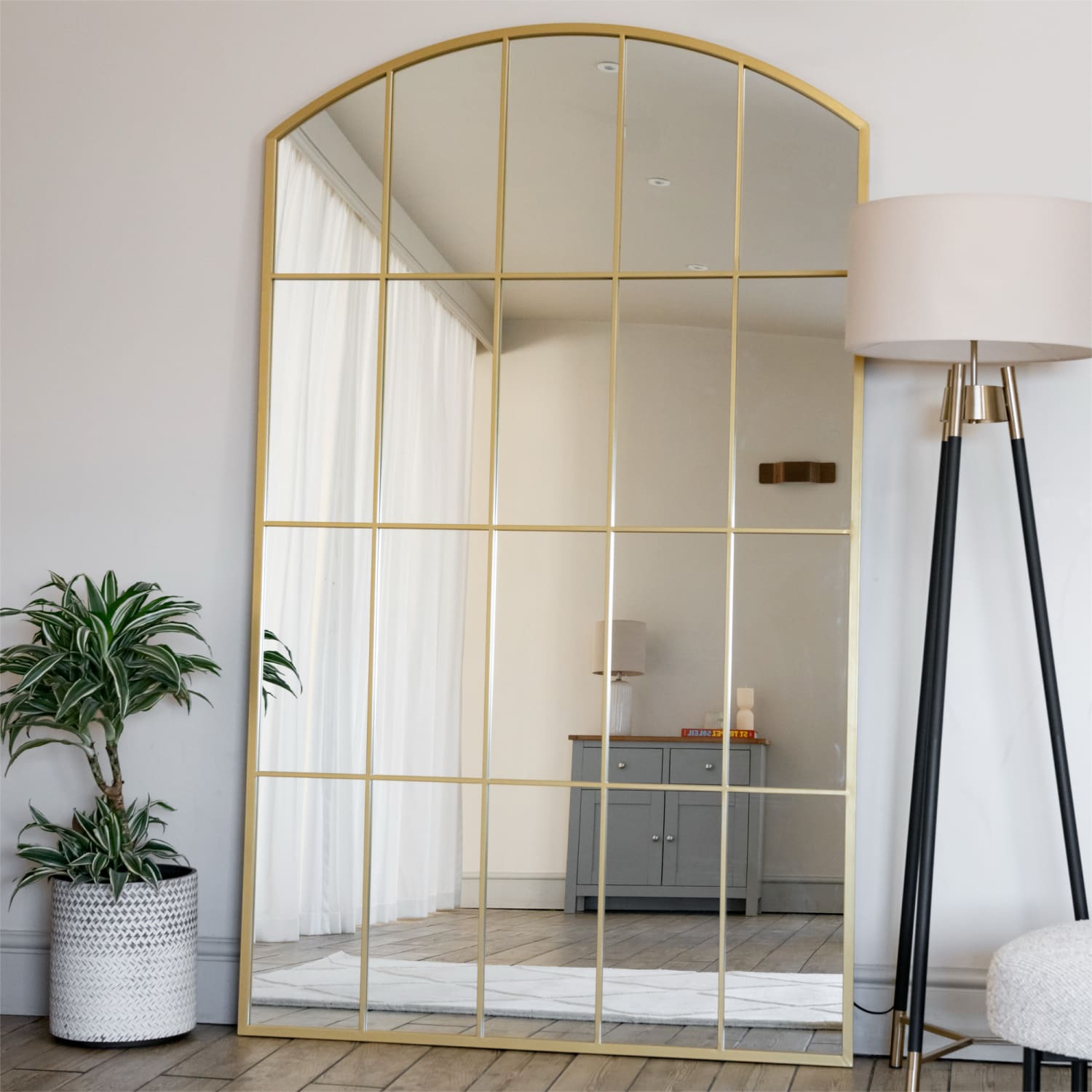 Tomi Gold Metal Arched Lattice Window Mirror 200x120cm